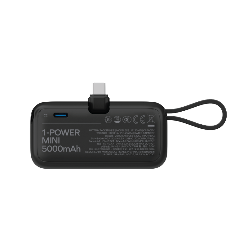 1-Power Mini 5000mAh 内置可折叠USB-C移動電源 (CCC 認證)