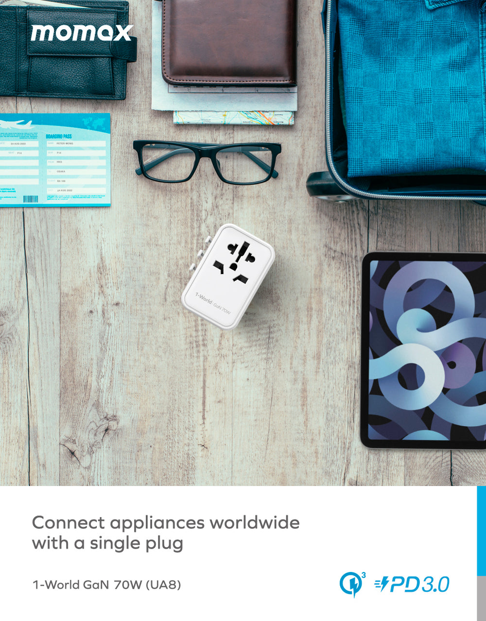 1-World 70W GaN 方便式旅行插座 UA8A | MOMAX 官方網站