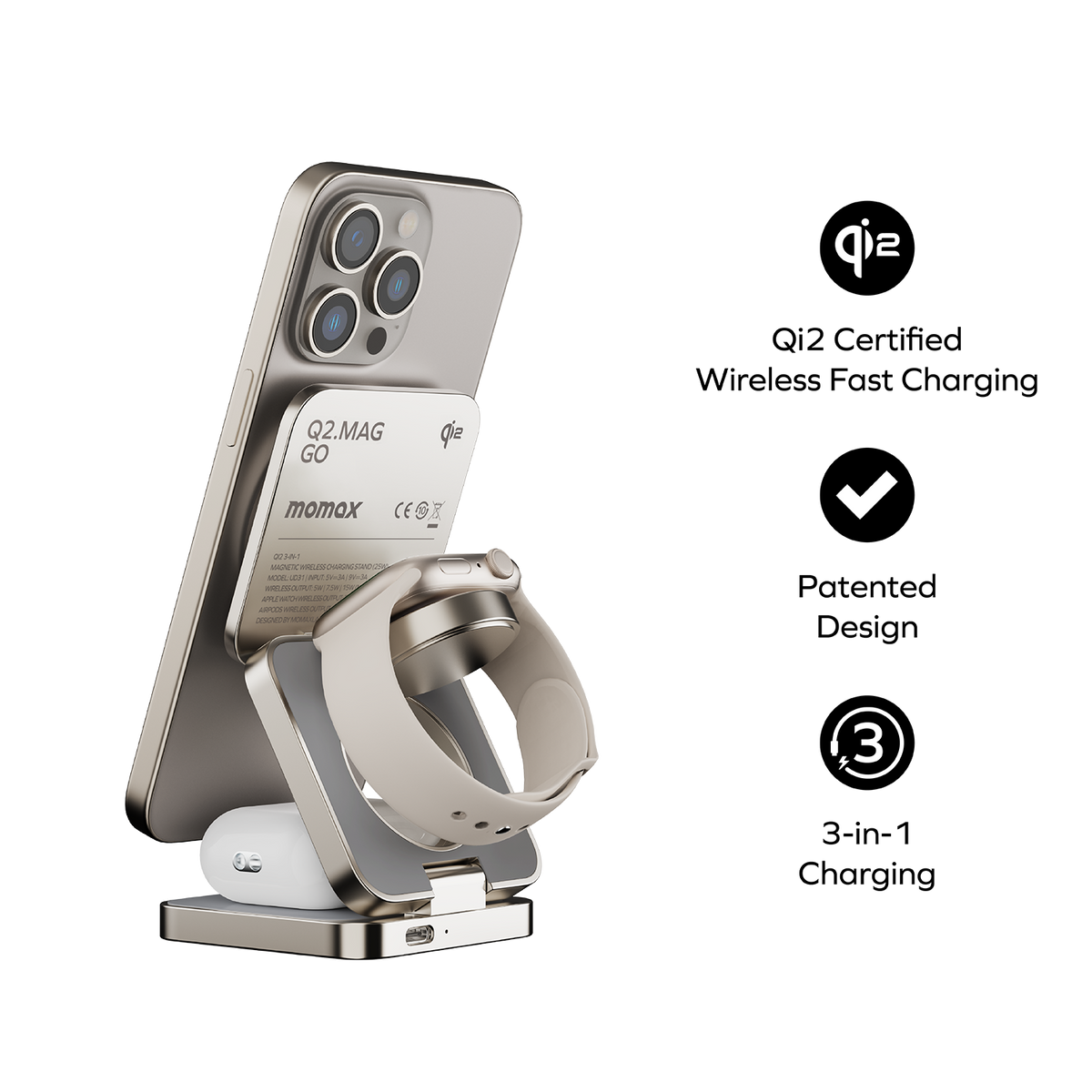 Q2.Mag Go 25W Qi2 三合一磁吸無線充電支架