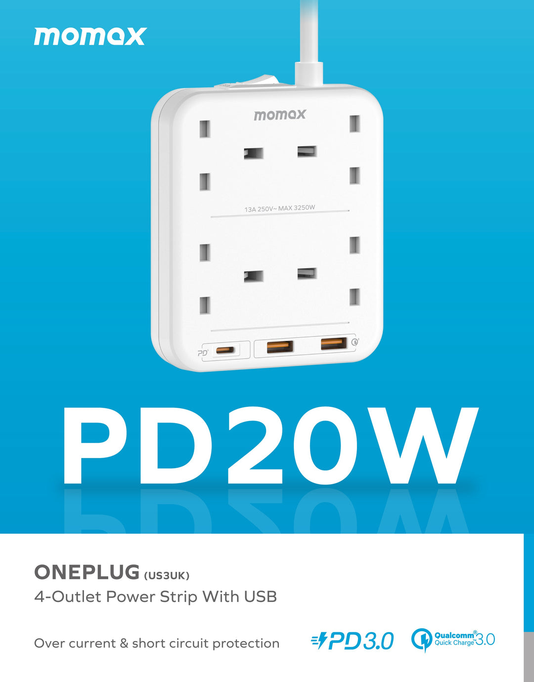 ONEPLUG PD20W 2A1C 4位拖板 | MOMAX 官方網上商店 – Momax HK