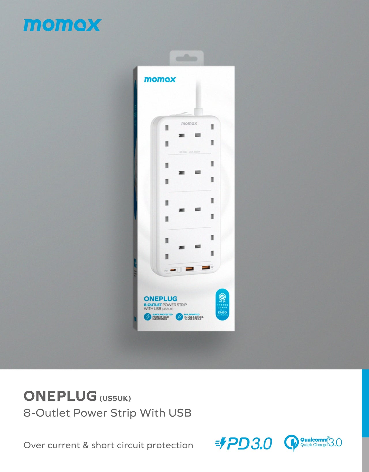 ONEPLUG PD20W 2A1C 8位拖板 | MOMAX 官方網上商店 – Momax HK
