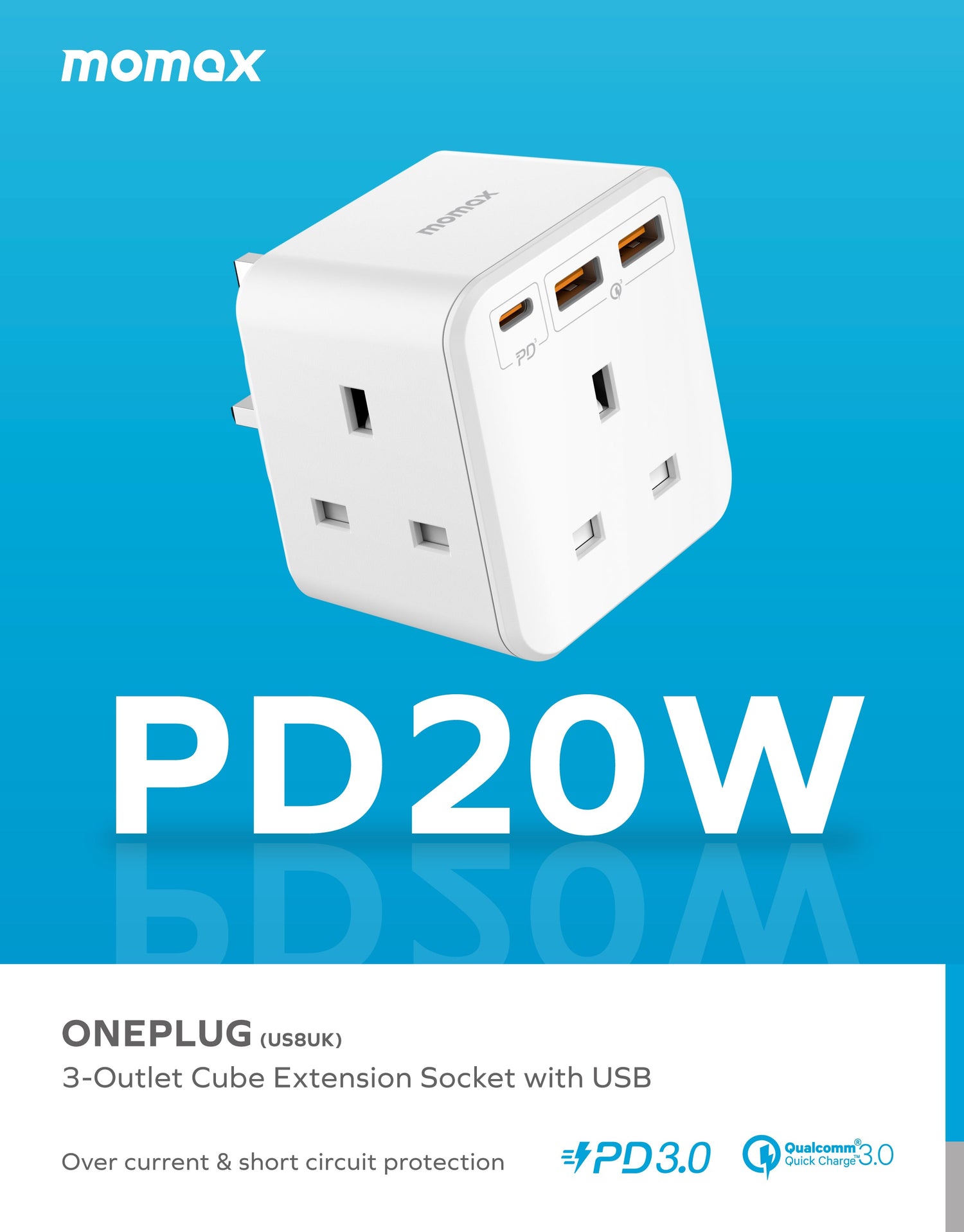 ONEPLUG PD20W 2A1C 3位萬能插蘇 | MOMAX 官方網上商店